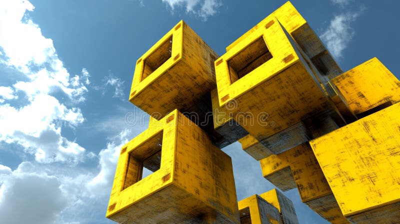 Abstract Yellow Cube Pattern Geometric Grid of Vibrant Blocks on a ...