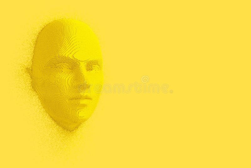 Abstract Yellow Cubes Human Head and Face in Duotone Style. 3d ...