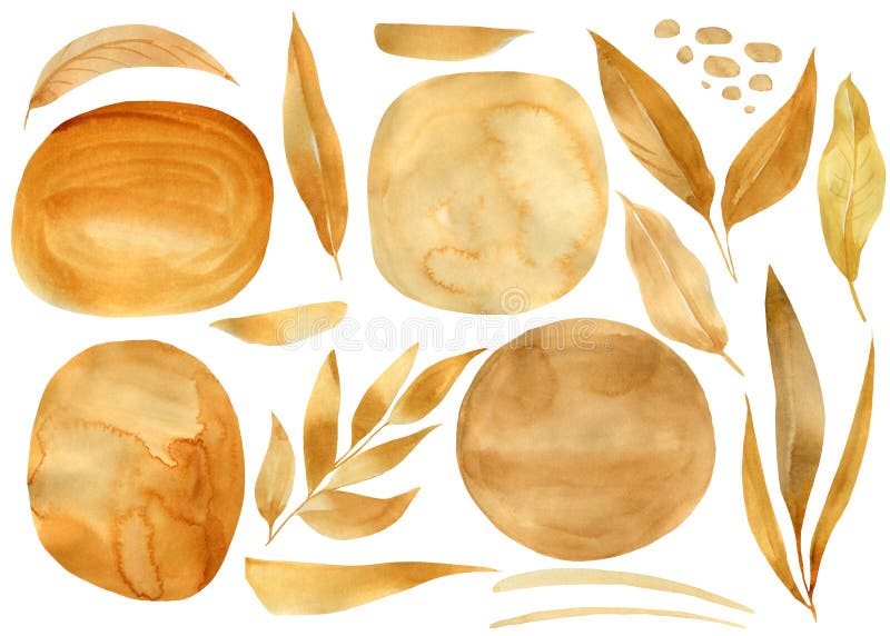 Abstract Yellow Drawings on Isolated White Background, Watercolor ...