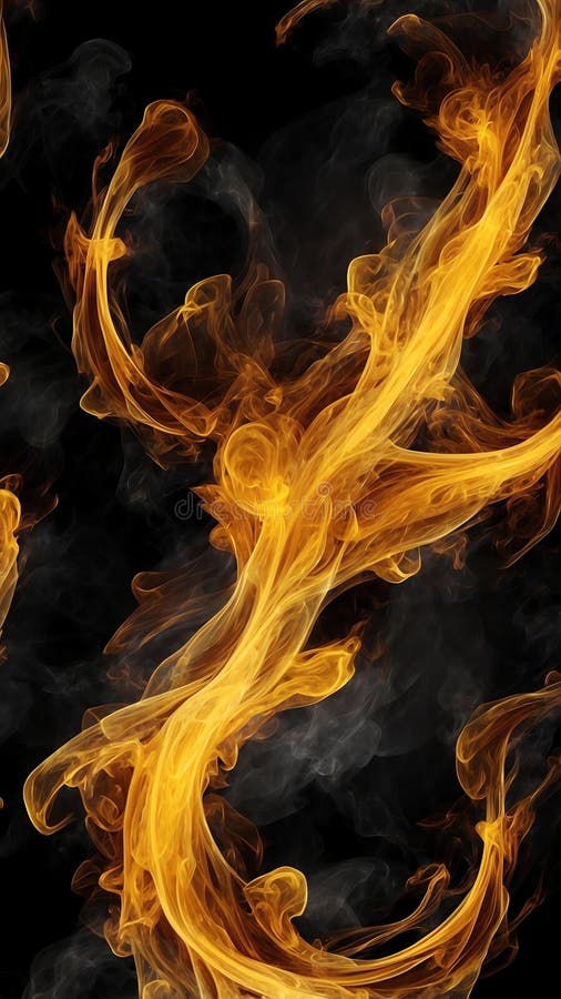 Abstract Yellow Fire Design in Black Ai Generated Stock Illustration ...
