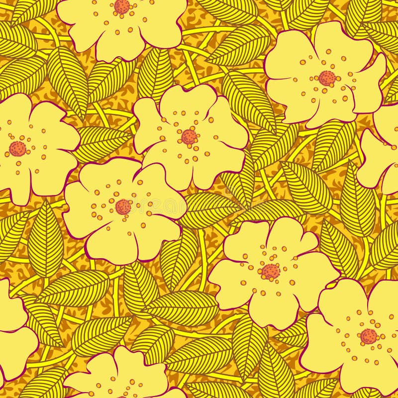 Abstract Yellow Flowers Seamless Pattern Stock Vector - Illustration of ...