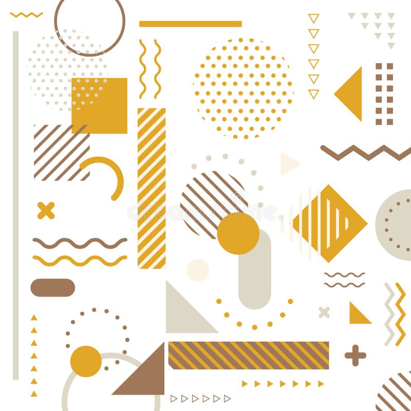Abstract Yellow Geometric Elements Pattern Memphis Style on White ...