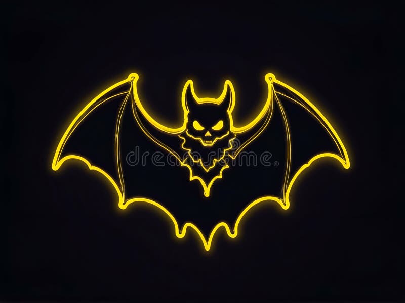 Abstract Yellow Glow Neon Icon Halloween Bat Stock Illustration ...