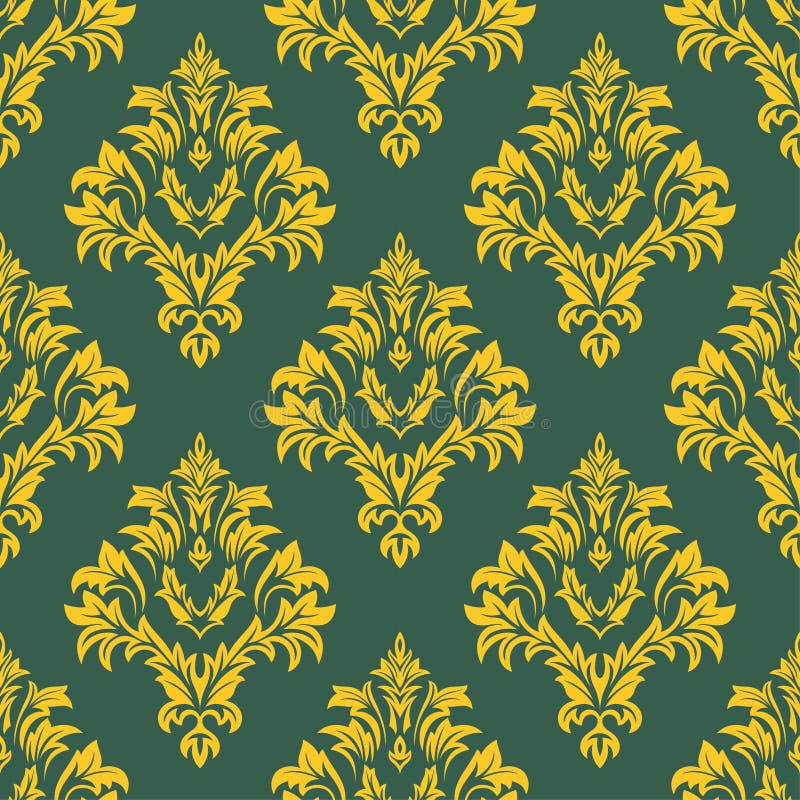 Damask Seamless Floral Pattern. Traditional Oriental Pattern in Golden ...