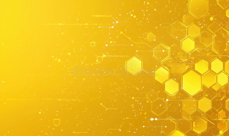 Abstract Yellow Hexagonal Background with Glowing Lines and Particles ...
