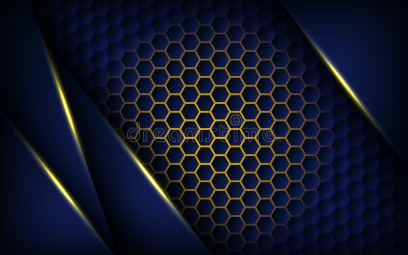 Abstract Yellow Light Background Gradient Shapes. Navy Blue Hexagon ...