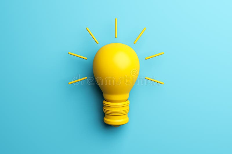 Abstract Yellow Light Bulb on Blue Background. Idea, Creativity and ...