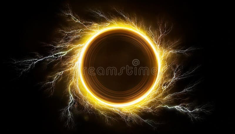 Abstract Yellow Lightning Circle on Dark Backdrop. Mysterious Shape ...