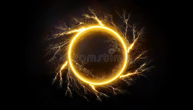 Abstract Yellow Lightning Circle on Dark Backdrop. Mysterious Shape ...