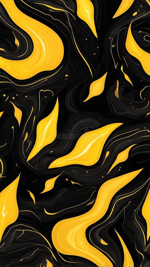 Abstract Yellow Lightning Design in Black Ai Generated Stock ...
