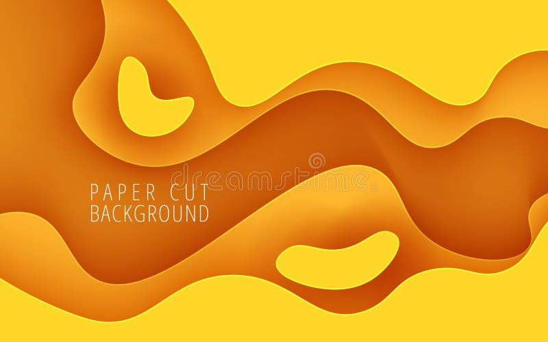 Abstract Yellow Liquid Color Papercut Wavy Layers Background. Stock ...