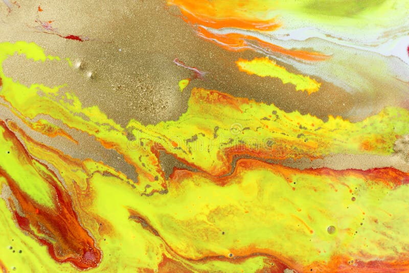 Abstract Yellow Marble Pattern with Gold Glitter. Liquid Paint ...