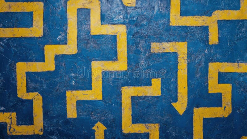 Abstract Yellow Maze on Blue Wall. AI Generated Stock Illustration ...