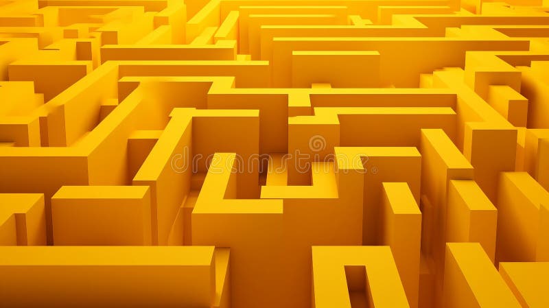 Abstract Yellow Maze With Geometric Patterns And Shadows Creating A Complex And Intriguing