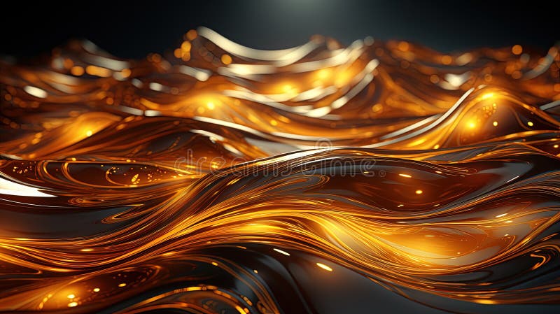 Abstract Yellow Metallic Liquid Paint Wavy Pattern Background Stock ...