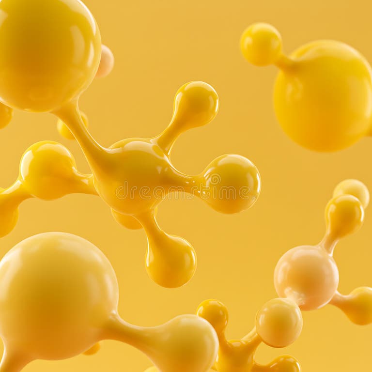 Abstract Yellow Molecular Structure with Interconnected Spheres on a ...