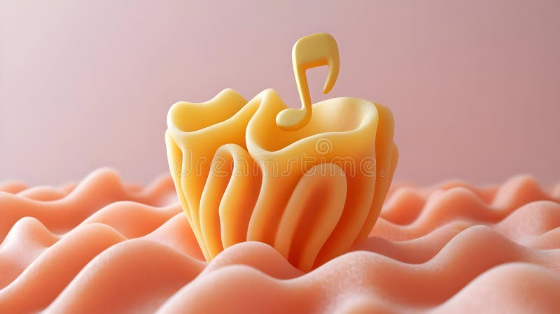Abstract Yellow Musical Note on Wavy Pink Surface Texture Background ...