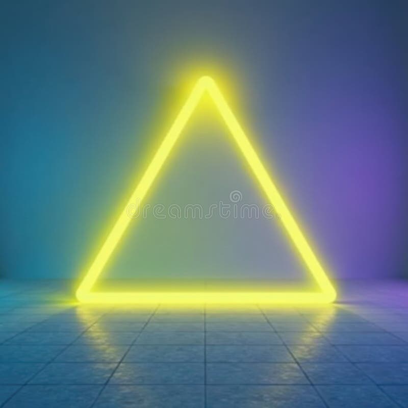 Abstract Yellow Neon Triangle Tunnel, Clean Space for Creative Concepts ...