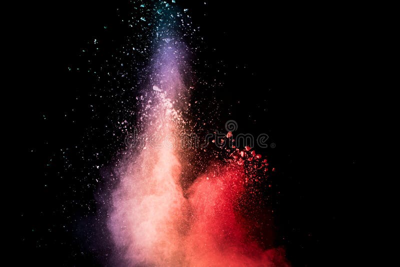 Abstract Yellow Orange Powder Explosion On Black Background.Freeze ...