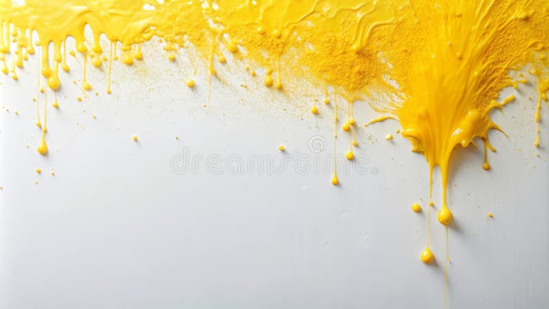 Abstract Yellow Paint Dripping and Splashing on White Surface ...