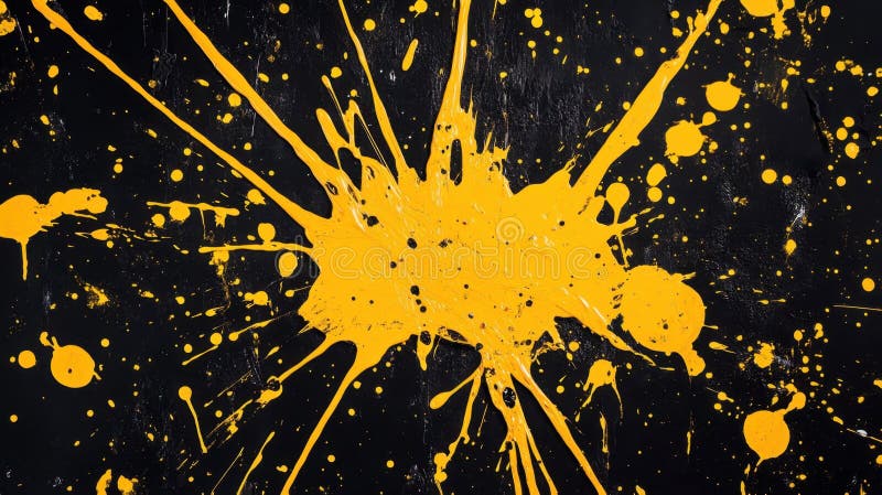 Abstract Yellow Paint Splash on Black Background Stock Illustration ...