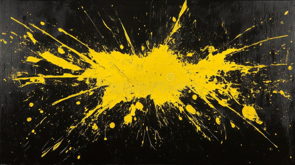 Abstract Yellow Paint Splatter on Black Background Stock Illustration ...