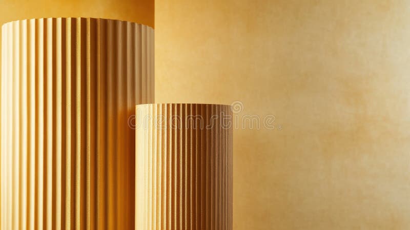 Abstract Yellow Paper Columns Against Textured Background in Studio ...
