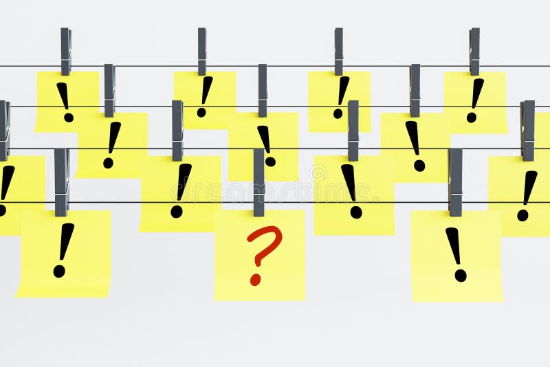 Abstract Yellow Papers with Question and Exclamation Marks Hanging on ...
