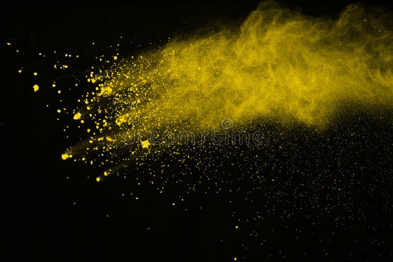 Abstract of Yellow Powder Explosion on Black Background. Yellow Powder ...