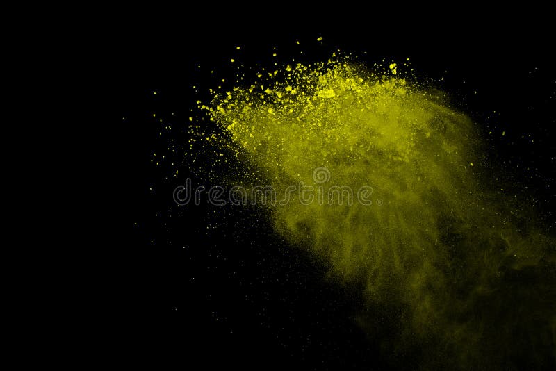 Abstract of Yellow Powder Explosion on Black Background. Yellow Powder ...