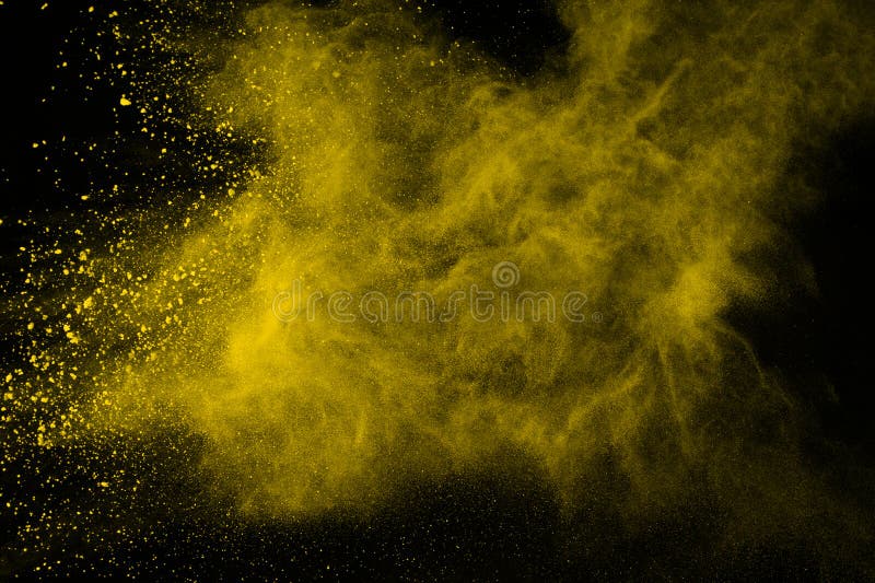 Abstract of Yellow Powder Explosion on Black Background. Yellow Powder ...
