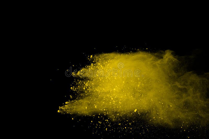 Abstract of Yellow Powder Explosion on Black Background. Yellow Powder ...