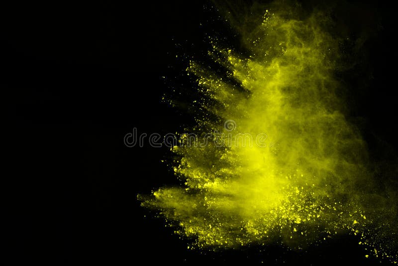 Abstract of Yellow Powder Explosion on Black Background. Yellow Powder ...
