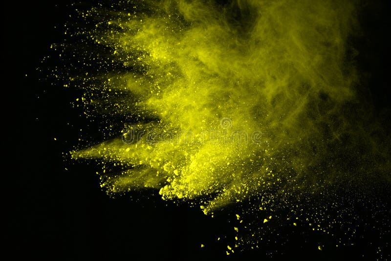 Abstract of Yellow Powder Explosion on Black Background. Yellow Powder ...