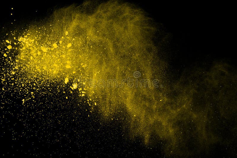 Abstract of Yellow Powder Explosion on Black Background. Yellow Powder ...