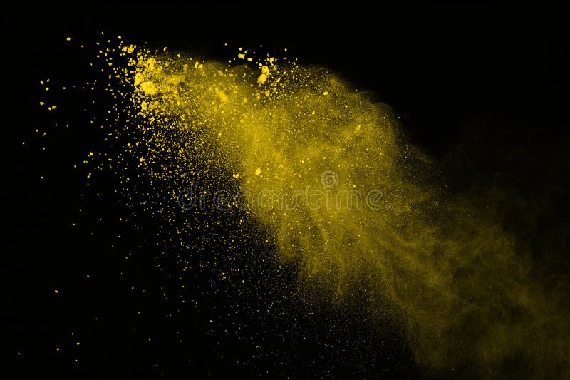 Abstract of Yellow Powder Explosion on Black Background. Yellow Powder ...