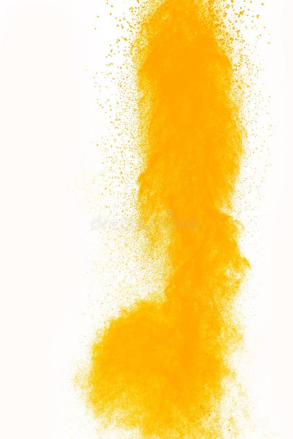 Abstract Yellow Powder Splattered on White Background. Powder Explosion ...