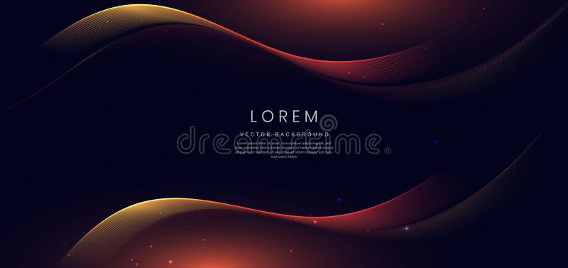 Abstract Yellow and Red Wave Lines Glowing on Dark Blue Background with ...