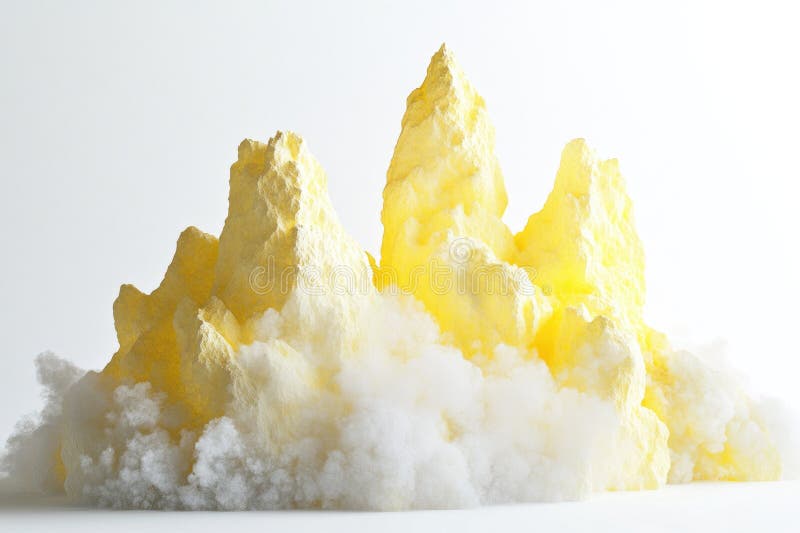 Abstract Yellow Rock Formation with White Cloud Underlay on White ...