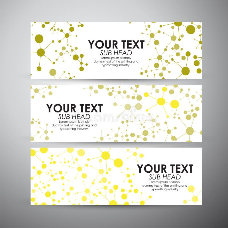 Abstract Yellow Science Background with Molecules. Vector Banners Set ...
