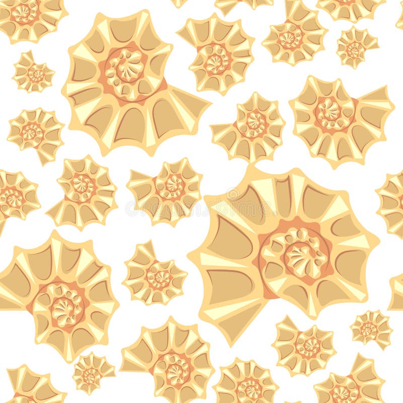 Abstract Yellow Sea Shells on a White Background. Seamless Pattern ...