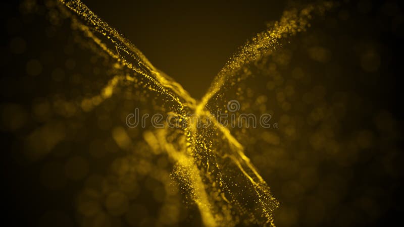 Abstract Yellow Shinny Space View Glittering Wave Particles Fluid ...