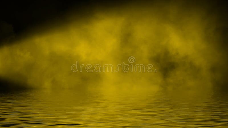 Abstract Yellow Smoke with Reflection in Water .Lighting Spotlighting ...