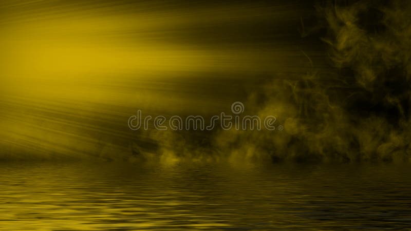 Abstract Yellow Smoke with Reflection in Water .Lighting Spotlighting ...