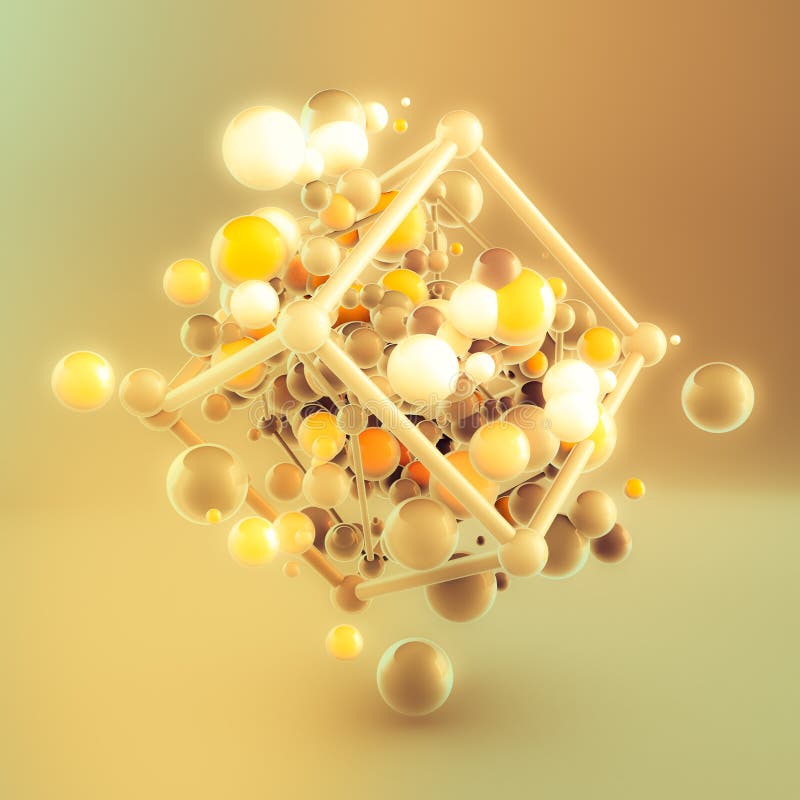 Abstract Yellow Structure Background with Balls. 3d Illustration, 3d ...