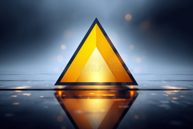 An Abstract Yellow Triangle Centered on a Grey Background with Blurred ...