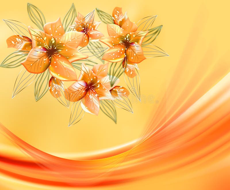 Abstract Wave Background and Flowers Stock Illustration - Illustration ...