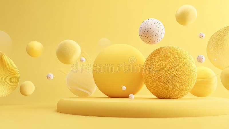 Abstract Yellow and White 3D Sphere Composition: Floating Geometric ...