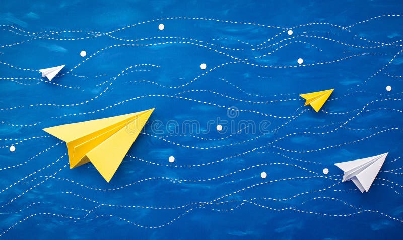 Abstract Yellow & White Paper Airplanes Flight Path High Quality Image ...