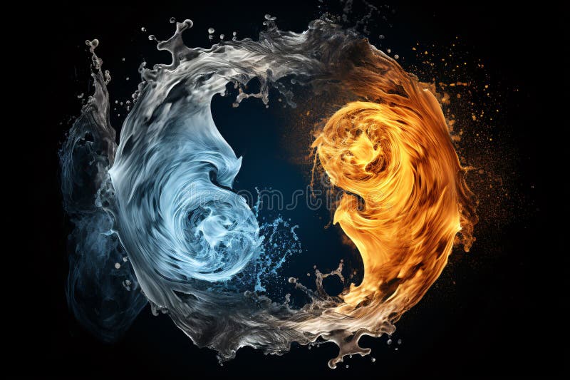 Abstract Yin and Yang Fire and Water Symbol on Black Background Stock ...